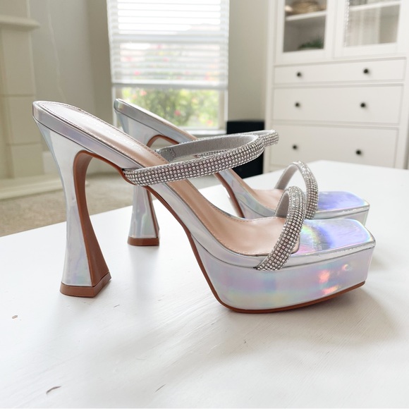 TOP Moda | Shoes | Top Moda Silver Pat Platform Heels With Rhinestones ...